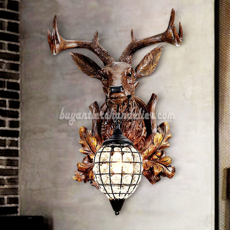 Deer Head Wall Lamps Crystal Pendant Lights Rustic Lighting Decor Faux ...